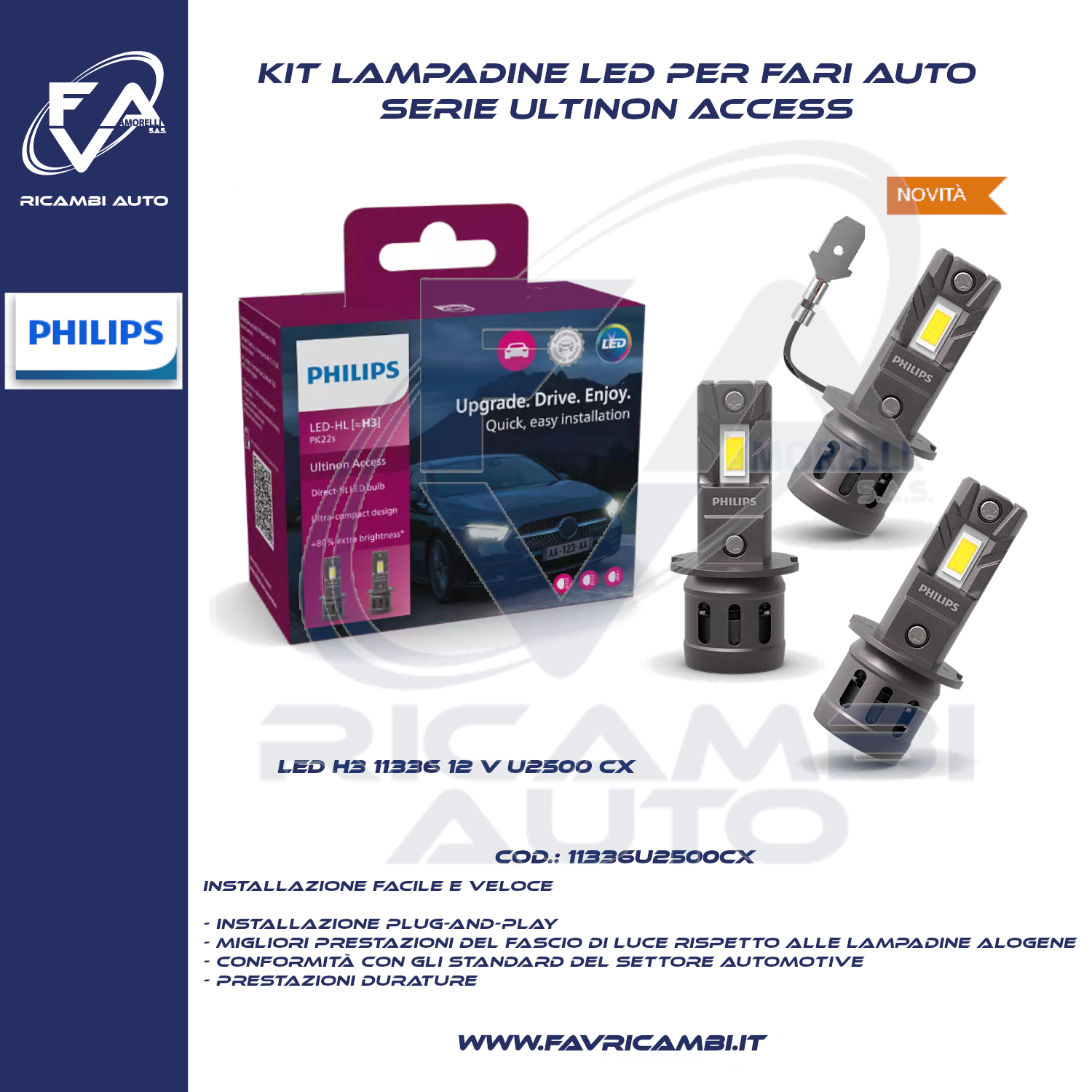 Kit LED Philips Ultinon Access H3 11336 12 V U2500 CX | F.A.V. di ...