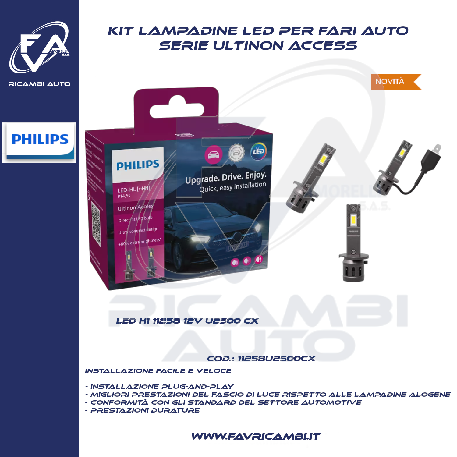 Kit LED Philips Ultinon Access H1 11258 12 V U2500 CX | F.A.V. di ...