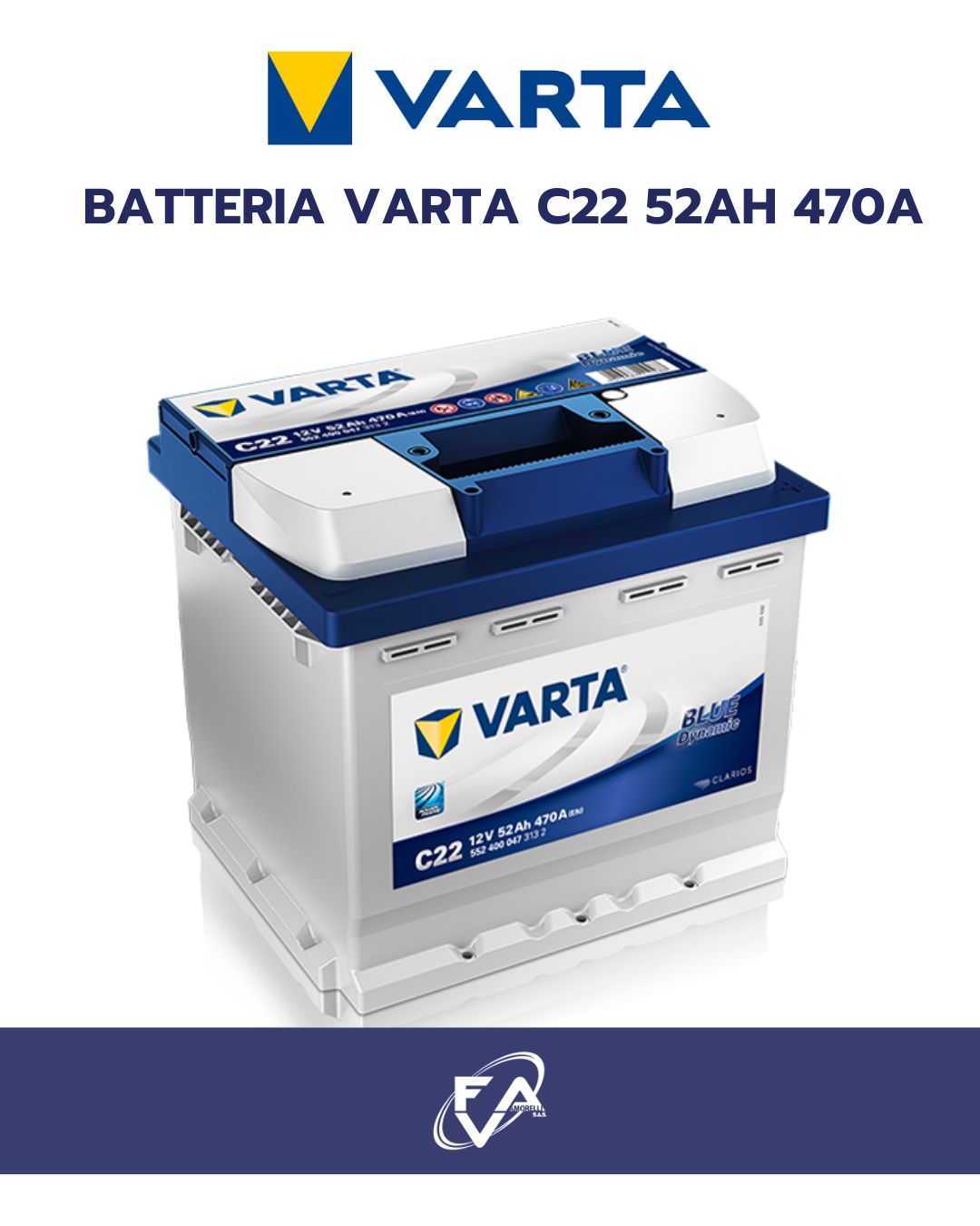 BATTERIA VARTA C22 52AH 470A | F.A.V. di Amorelli Vincenzo & C. s.a.s.